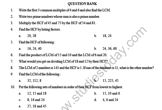 CBSE Class 4 Maths HCF And LCM Question Bank